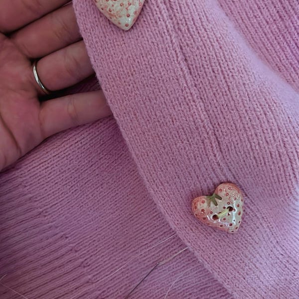 Pink Strawberry Buttons. A Set of 5 Cute Handmade and Handpainted ...
