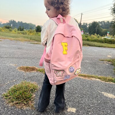Checkered Backpack Girls Backpack With Patches Custom Letter - Etsy
