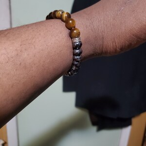 Hematite Tiger Eye Obsidian Onyx Gemstone Stretch Bead Bracelet Chakra ...