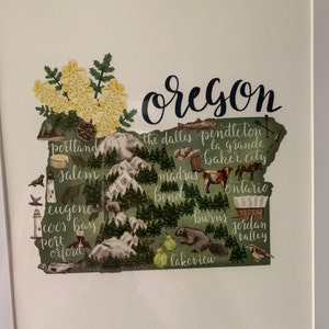 Oregon Wall Art Print State Map Illustration Portland Poster - Etsy