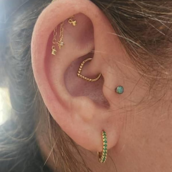Right Ear Hidden Helix Chain Earring 925 Silver/ Star Dangle Earring ...