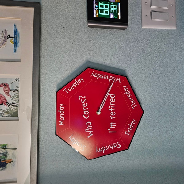 Day of the Week Clock - Who Cares? I'm Retired - Heptagon Beige Wall ...