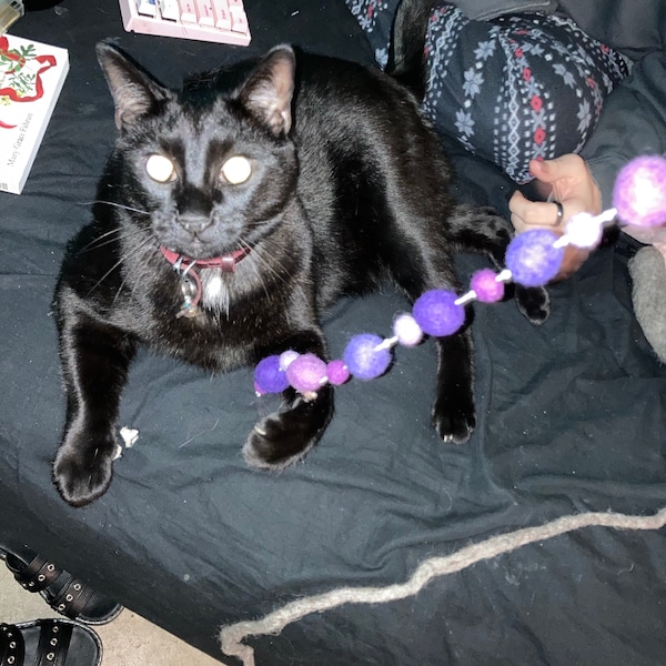 Customizable Felt Ball Fishing Cat Toy - Felted Balls on Knotted Cord ...