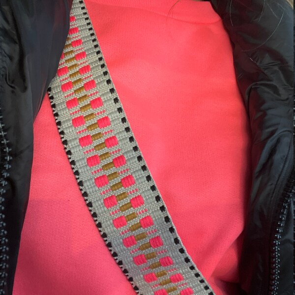 2 Inch Wide Grayish White and Pink Woven Strap Adjustable Crossbody Bag ...