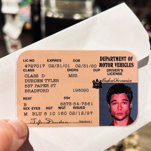 Fight Club - ( Tyler Durden ) Driver's License ( Screen Accurate ) - Etsy