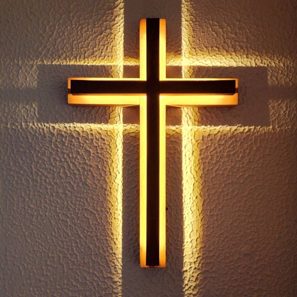 Wooden LED Lighted Cross Wall Decor | Black Walnut Cherry Hardwood ...