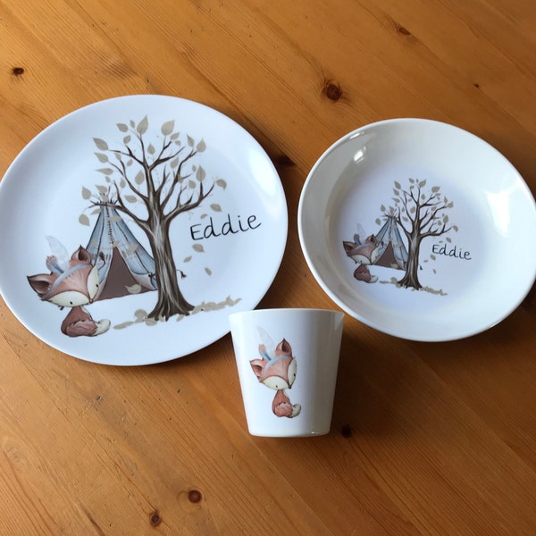 Children's Dishes Set With Name Fox - Etsy