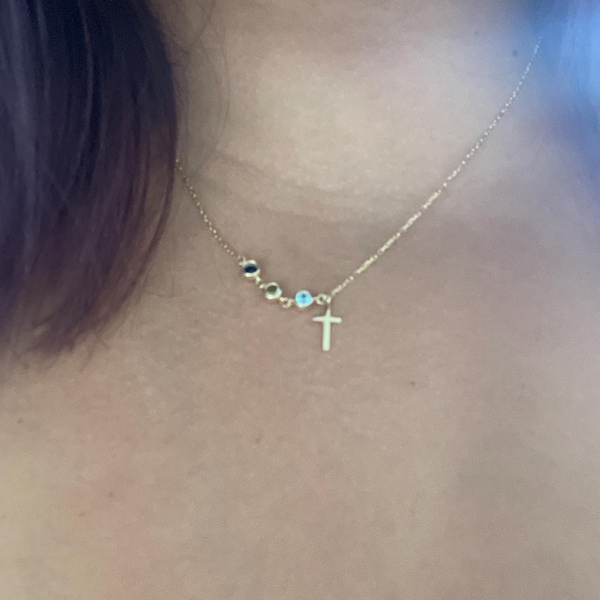 14k Gold Birthstones Cross Necklace, Birthstones Christmas Gift for Her ...