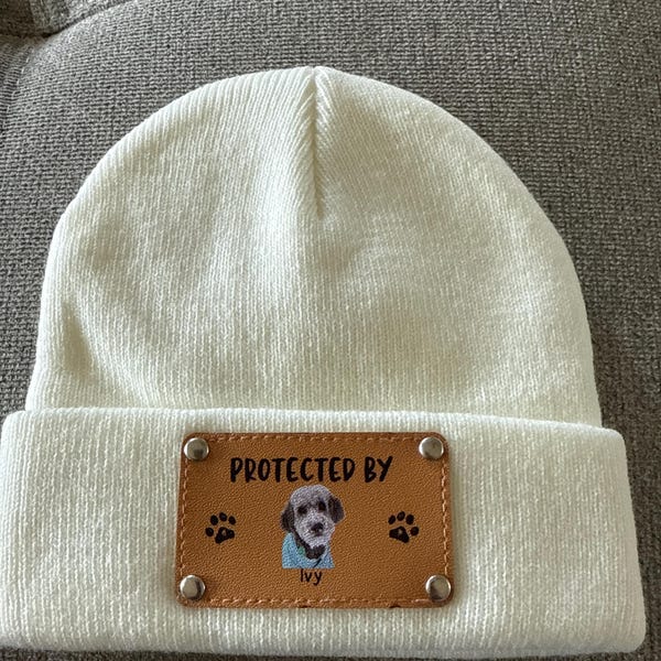 Personalized Baby Beanie With Vegan Leather Patch for Boy Girl, Custom ...
