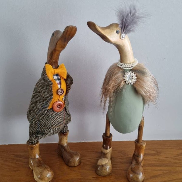 Classic Granny & Grandpa Ducks Cape and Tweed Decorated Wooden Duck in ...