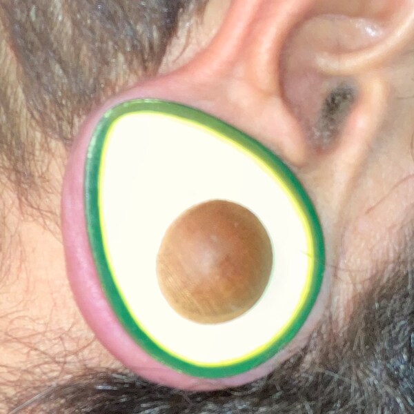 Pair of Teardrop Avocado Wood Ear Plugs, Vegan Avocado Gauges 16mm 18mm ...