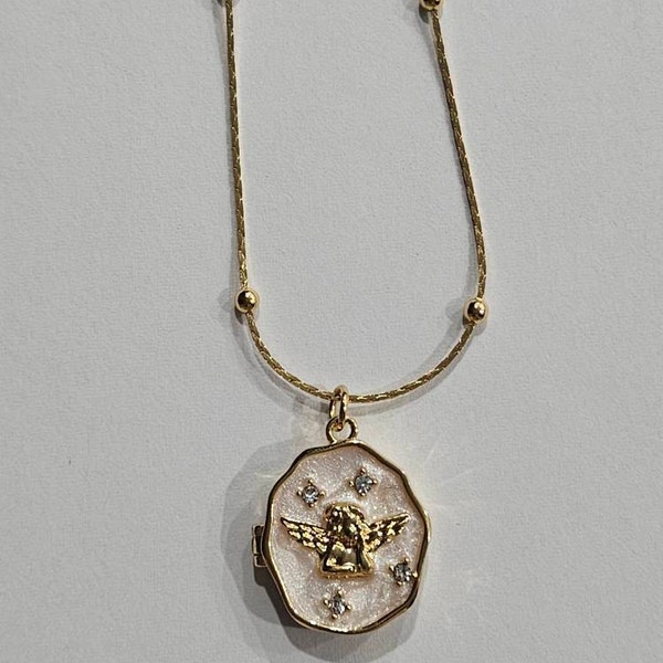 Locket Necklace With Angel, Custom Angel Locket, Handmade Locket With ...