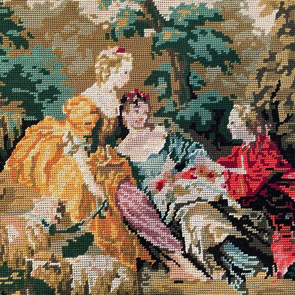 Stunning Large Vintage French Completed Needlepoint Tapestry Dame a La ...
