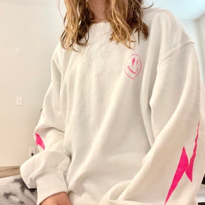 Hot Pink Star Sleeve Zip up Hoodie, Preppy Sweatshirt, Star Sweatshirt ...