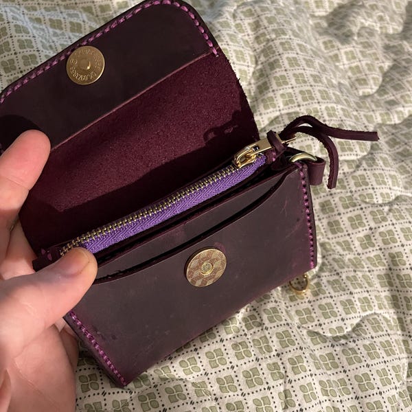 Leather Money Clip Wallet With Metal Spring, Handmade Card Holder With ...