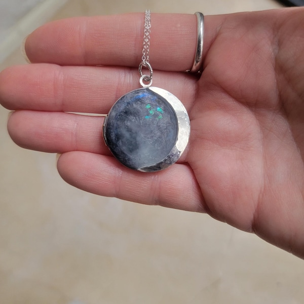 Silver Moon Locket Necklace • Jewelry • Galaxy Lockets • Space Stars ...