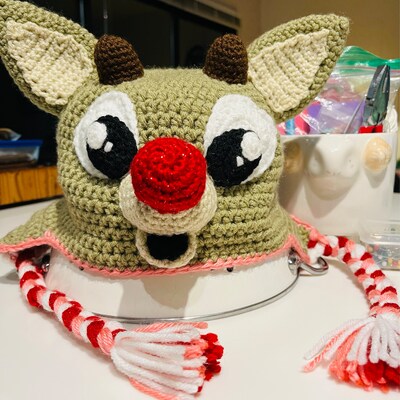 Rudolph the Red Nosed Reindeer Crochet Hat Pattern Kids Christmas Hat ...