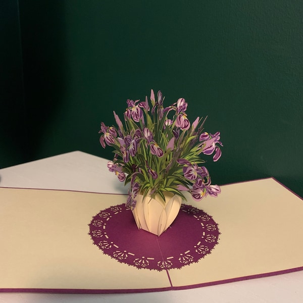Purple Iris Vase - Pop up Mother's Day Card - 3D Purple Flower Birthday ...