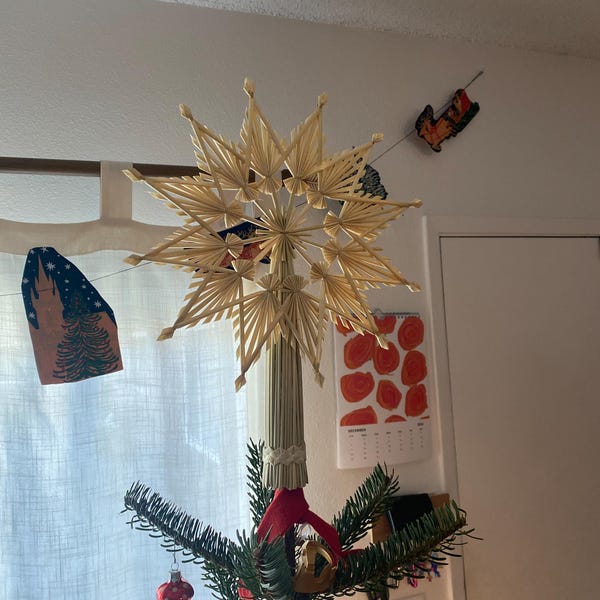 Straw Star Christmas Tree Topper – Handmade Ukrainian Ornament, Rustic ...