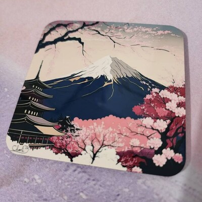 Tranquility Japanese Cherry Blossom Cork Back Coaster Traditional Art ...