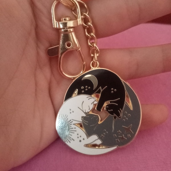 Trio of Cats Keychain Black Cat Keychain Celestial Keychain Sleeping ...