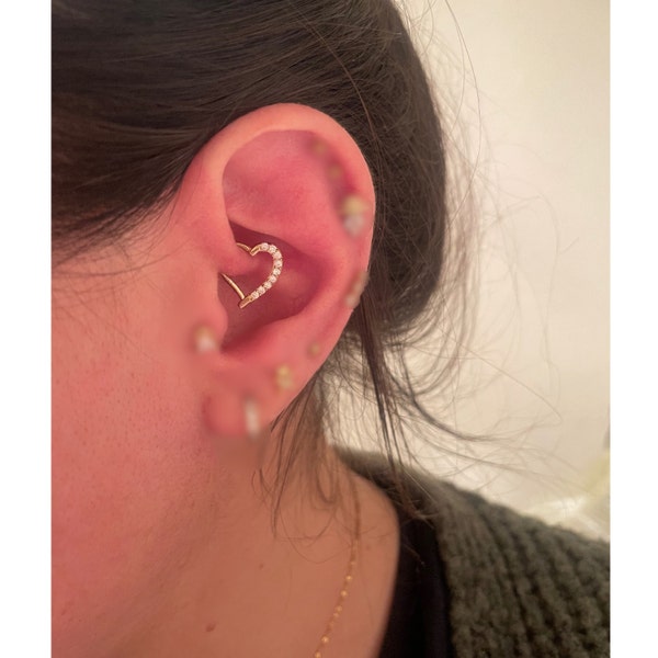 16G 14K Solid Gold Heart Shaped Daith Earrings/cartilage Earrings/daith ...