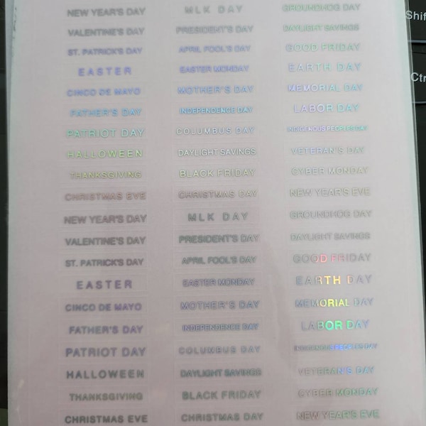 US Calendar Holiday Stickers, Holographic Planner Date Stickers ...