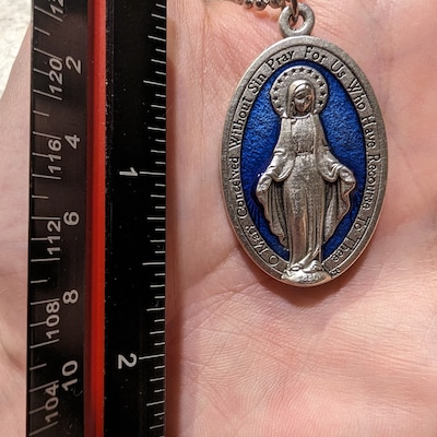 XL Blue Enamel Miraculous Medal, Miraculous Necklace, Catholic Gift, Our Lady Medal, Italian ...