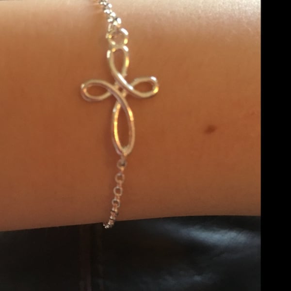 Sterling Silver Infinity Cross Bracelet - Adjustable Bracelet, Infinity ...