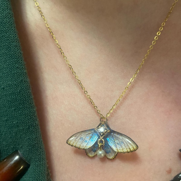 Cute Moth Necklace, Moth Wings With Pearl Jewelry, Insect Fairy Resin ...