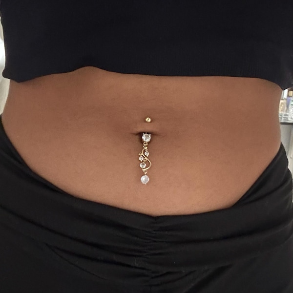 Butterfly Belly Ring/ 14k Gold Belly Button Ring/ Dangly Butterfly ...