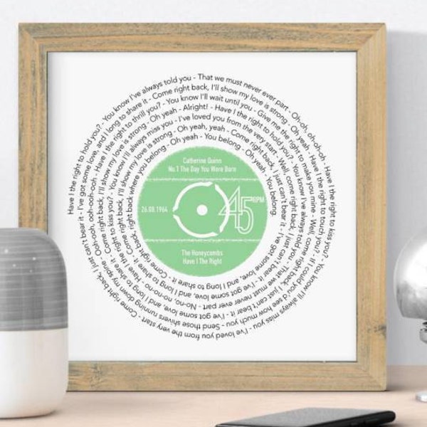 Framed Song Lyrics Gift, First Dance Keepsake, Personalised Record ...