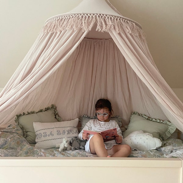 Muslin Cotton Linen Canopy Natural Diameter 50 Cm Bed Canopy Kids ...
