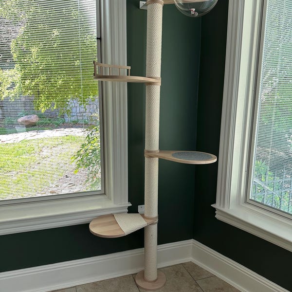 Floor to Ceiling Cat Tree, Wood Cat Tree, Tall Cat Tree, Cat Scratching ...