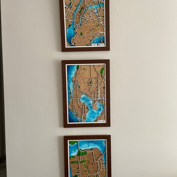 3D Multilayer City Map 3D City Wood Map 5th Anniversary Gift Wooden Map ...