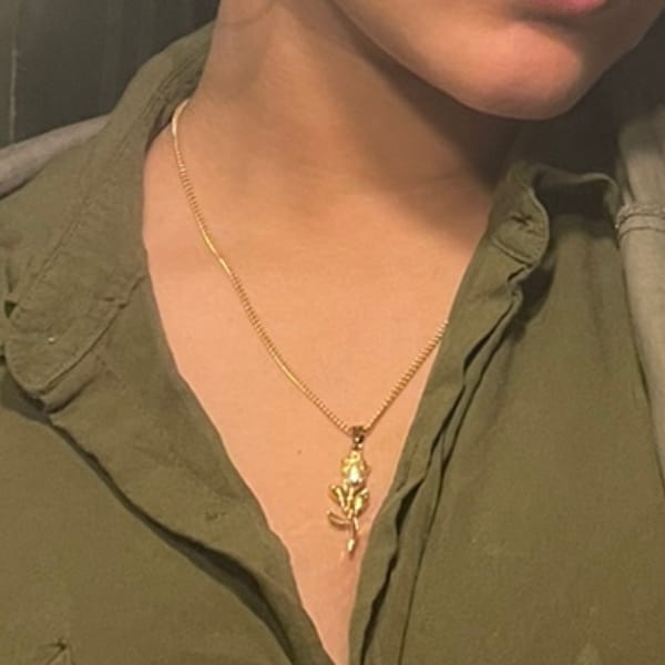 18k Gold Rose Pendant Chain Mens Rose Necklace Gold Rose Pendant ...