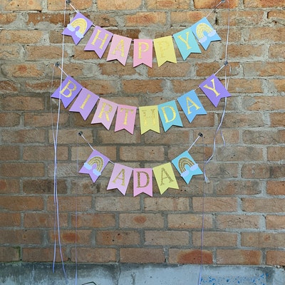 Pastel Rainbow Happy Birthday Banner. Custom Name, Party, First ...