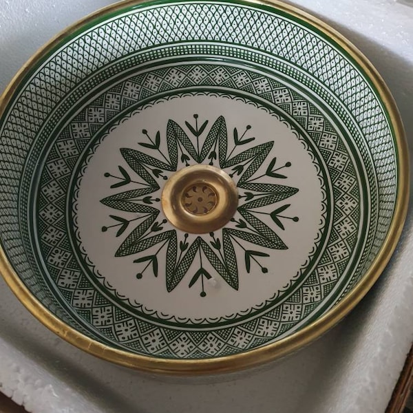 Antique Sink With Brass Rim Edge, Vessel Sink, Sink Bowl, Ceramic Basin ...