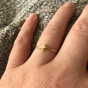 14K Solid Gold Tiny Cross Ring, 18K Solid Gold Dainty and Cute Cross ...