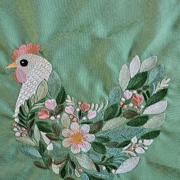 Floral Chicken Embroidery Design: Rustic Farmhouse Hen, Chiken ...