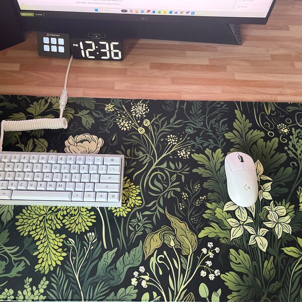 Botanical Art Nouveau Desk Mat Sage Green Floral and Plant Detailed ...