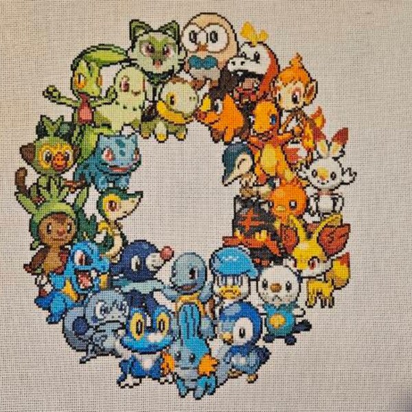 Pokémon Starters Cross Stitch Pattern - Pokémon - 10" X 10" Hoop Sized ...