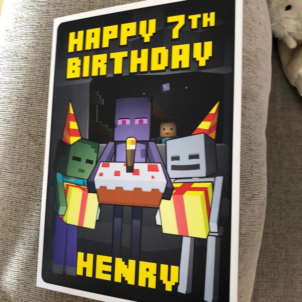 PERSONALISED BIRTHDAY CARD - Steve Cake - Minecraft Themed Gamer ...