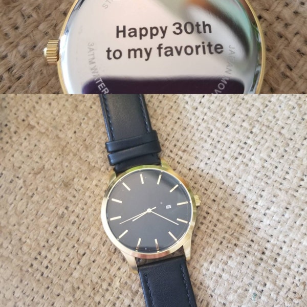 Custom Engraved Personalized Mens Wrist Watch, Gold Black Watch ...