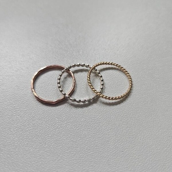 Silver Gold and Rose Gold Stackable Rings // Set of 3 Simple Sterling ...