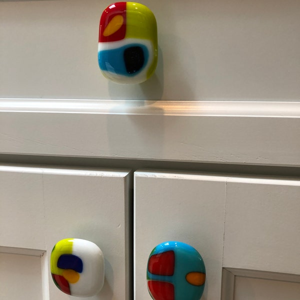 The Happy Knob, Bright Colorful Glass Cabinet Knobs, Primary Colors ...