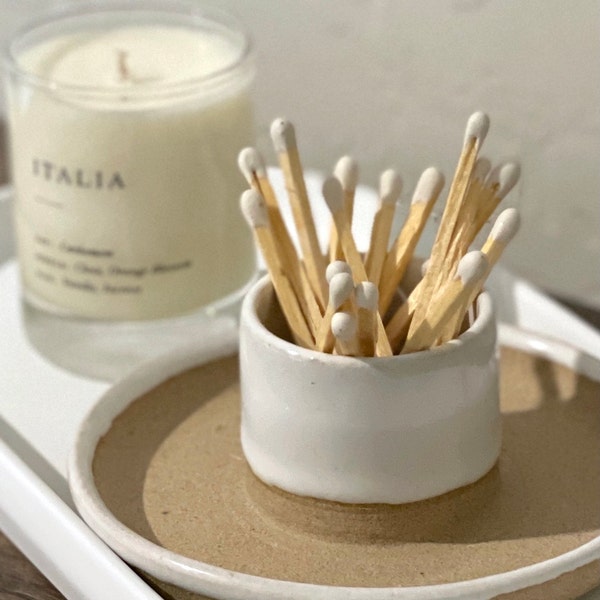 Speckled White Ceramic Matchstick Holder Large – With Striker Sticker ...