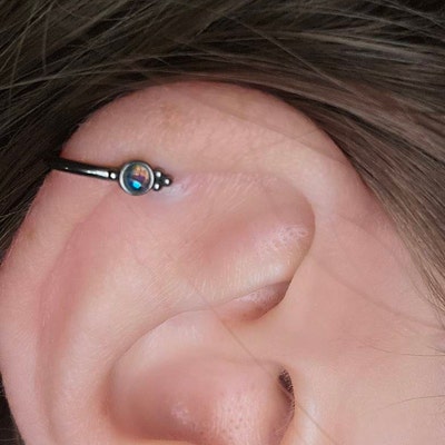 Titanium Tragus Earring Hoop, Opal Cartilage Piercing, Rook Piercing ...