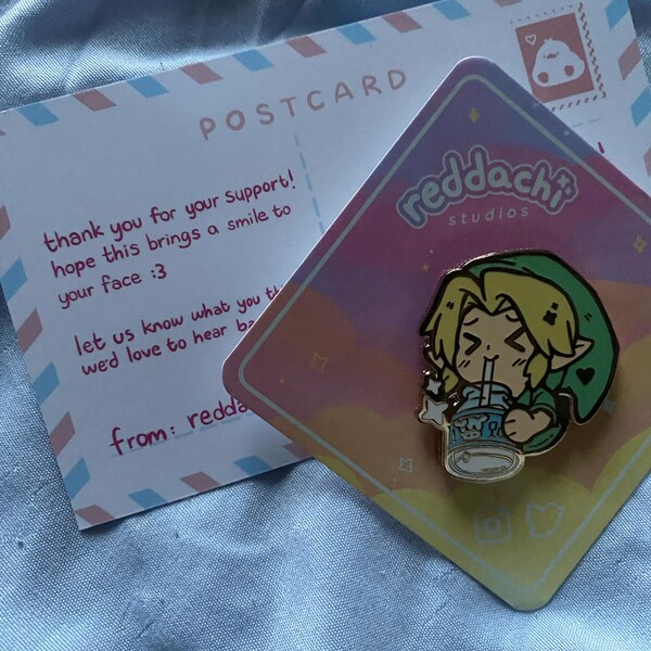 LOZ Enamel Pins | Link With Heart Piece, Link Drinking Lon Lon Milk ...