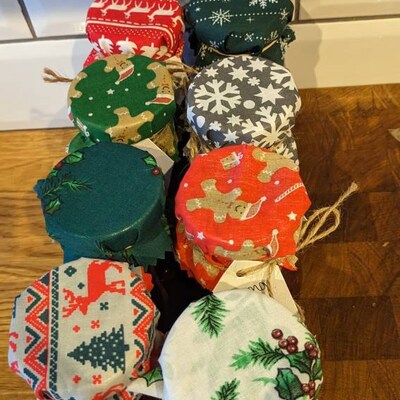 100 X Fabric Jam Jar Tops Wedding Jam Covers 3 Sizes Avalible Twine ...
